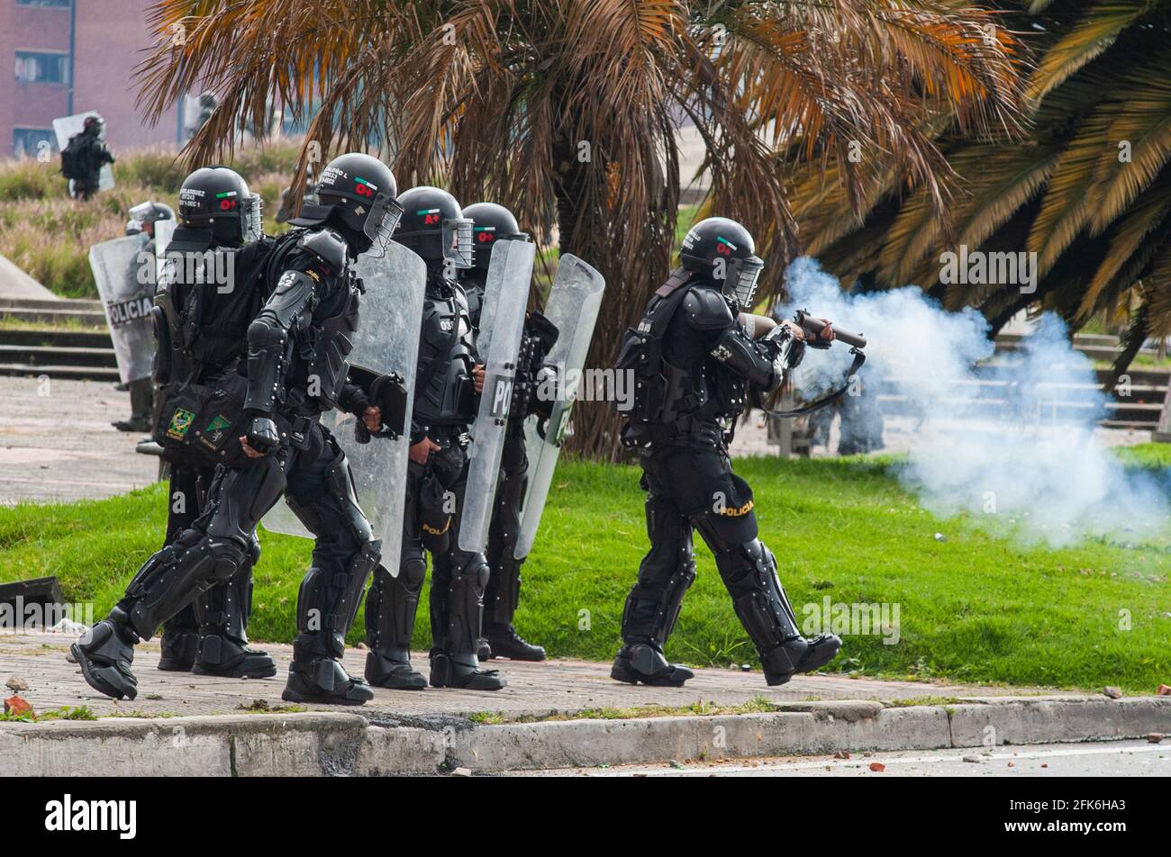 Bogota, Cundinamarca, Colombia. 28th Apr, 2021. Colombian Riot Police ...