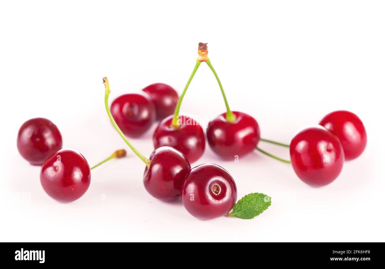 Ripe fresh red cherry isolated on white background. With clipping path ...