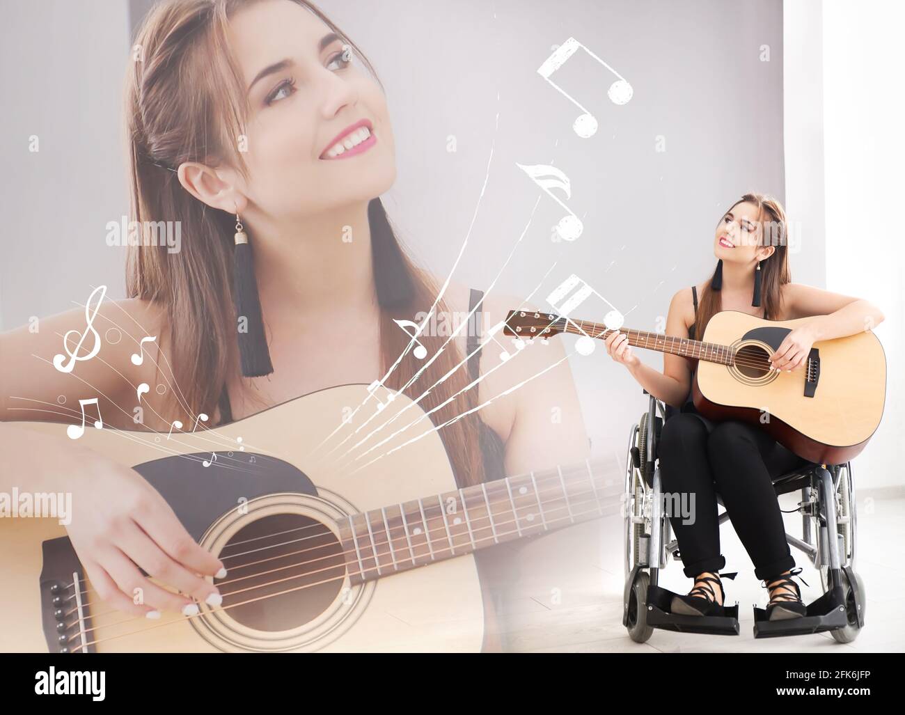 Beautiful young musician in wheelchair playing guitar Stock Photo - Alamy
