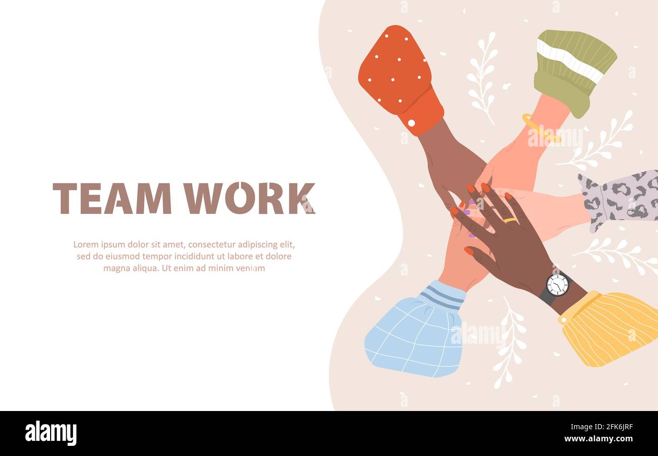 Stack of female hands. Unity and teamwork concept. Arms of successful ...