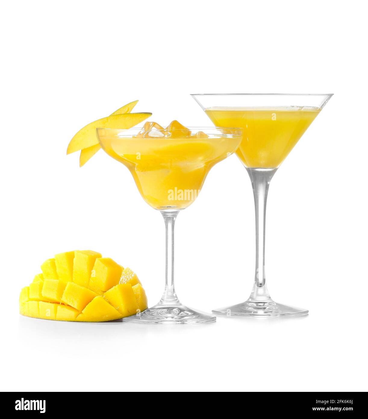 Glasses of tasty mango margarita on white background Stock Photo - Alamy
