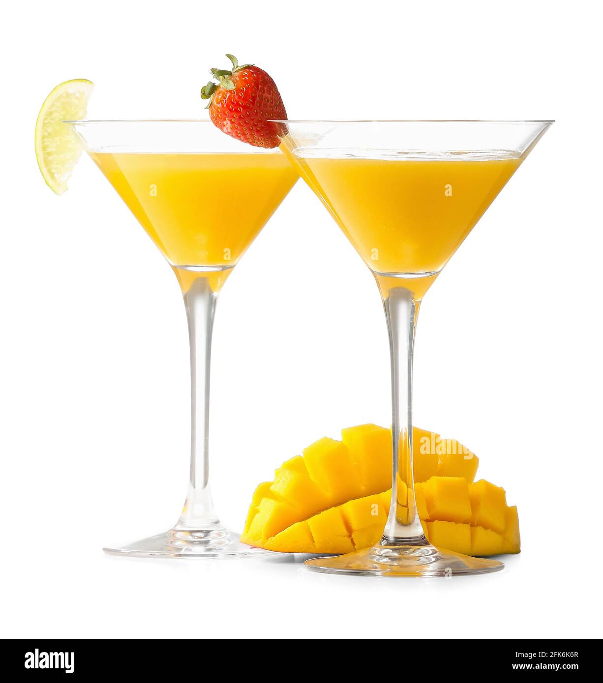 Glasses of tasty mango margarita on white background Stock Photo - Alamy