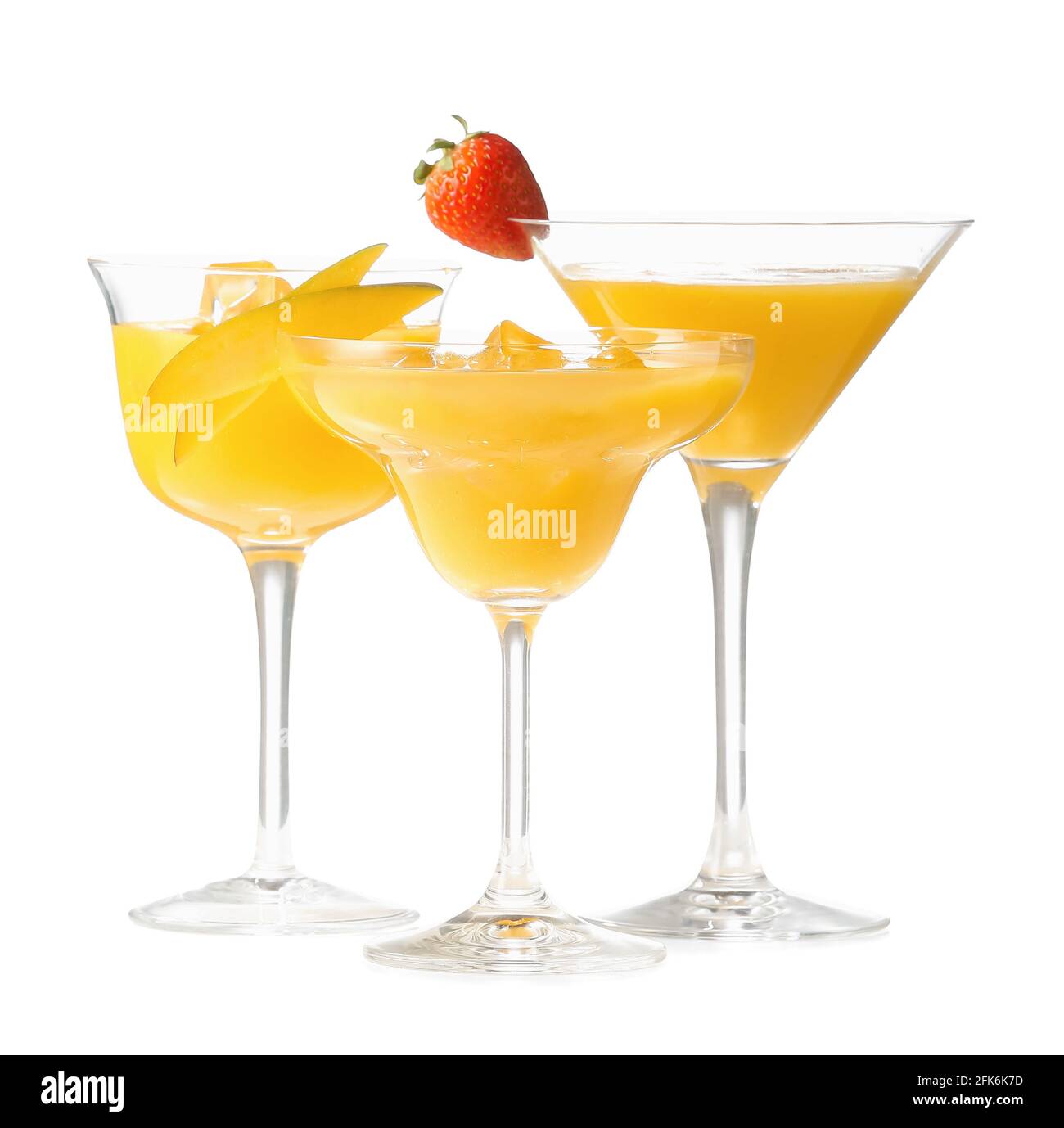Glasses of tasty mango margarita on white background Stock Photo - Alamy