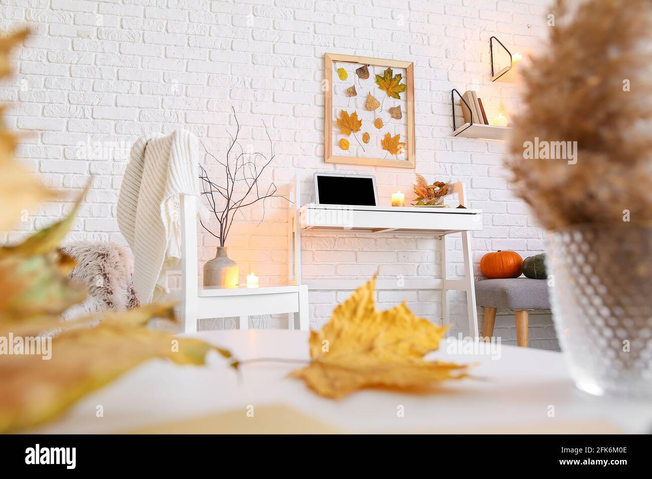 Stylish interior of modern room with autumn decor Stock Photo - Alamy