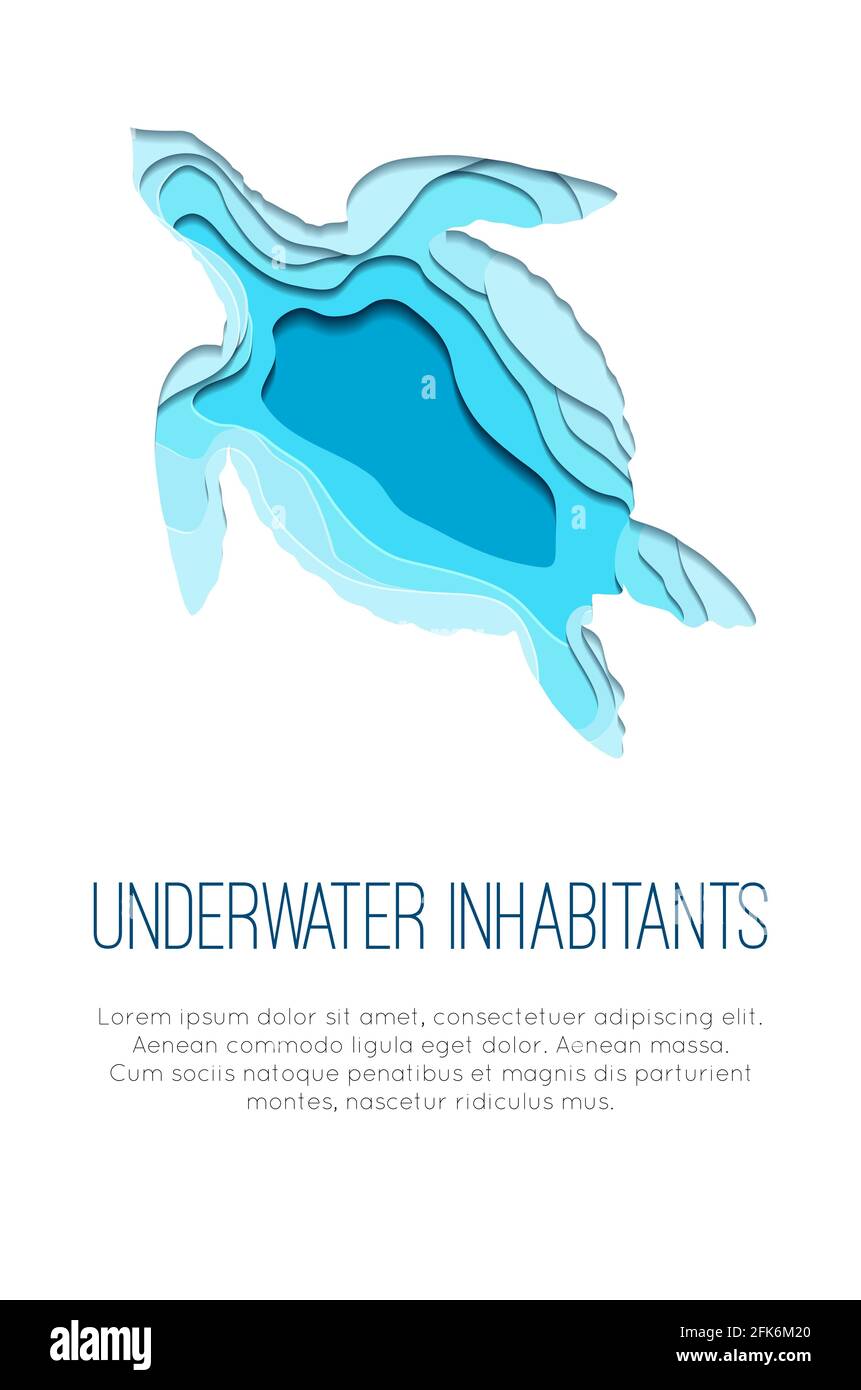 Vertical banner with paper cut layered turtle illustration and place ...