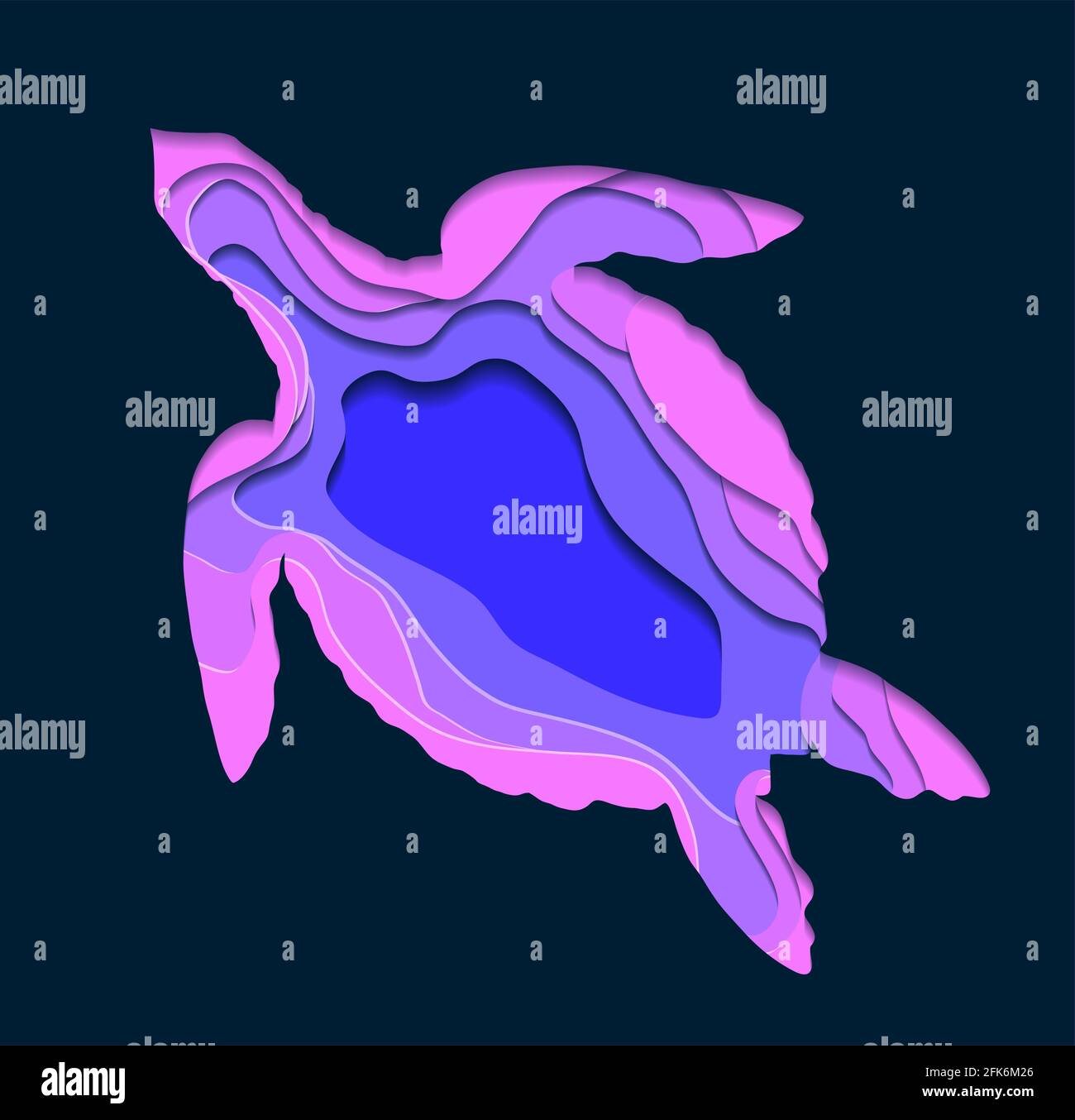 Paper cut layered turtle neon illustration. Ocean dwellers. Silhouette ...
