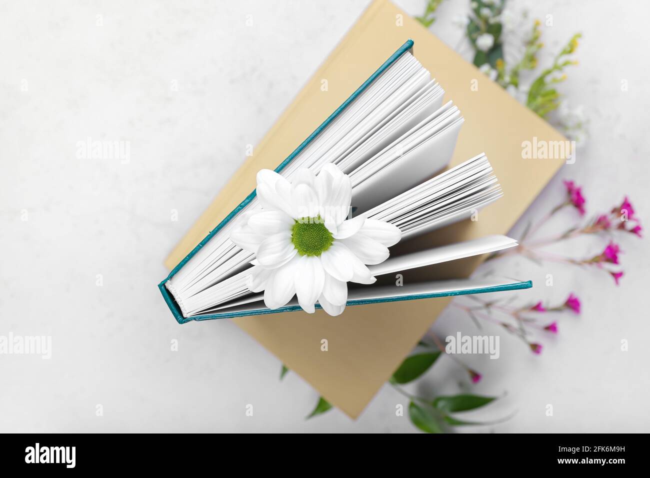 Books with floral decor on white background Stock Photo - Alamy
