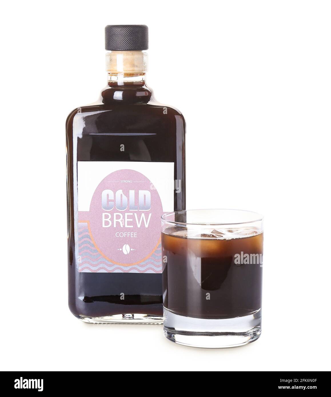 Bottle and glass of cold brew on white background Stock Photo - Alamy