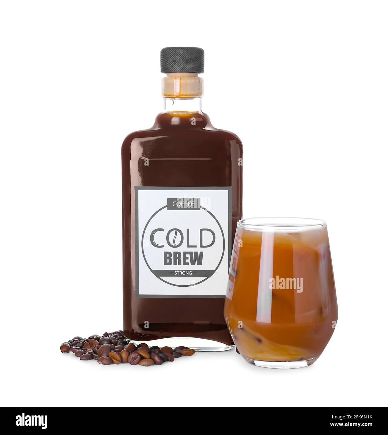 Bottle and glass of cold brew on white background Stock Photo - Alamy