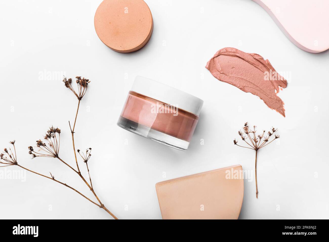 Composition with jar of cosmetic clay on white background Stock Photo ...