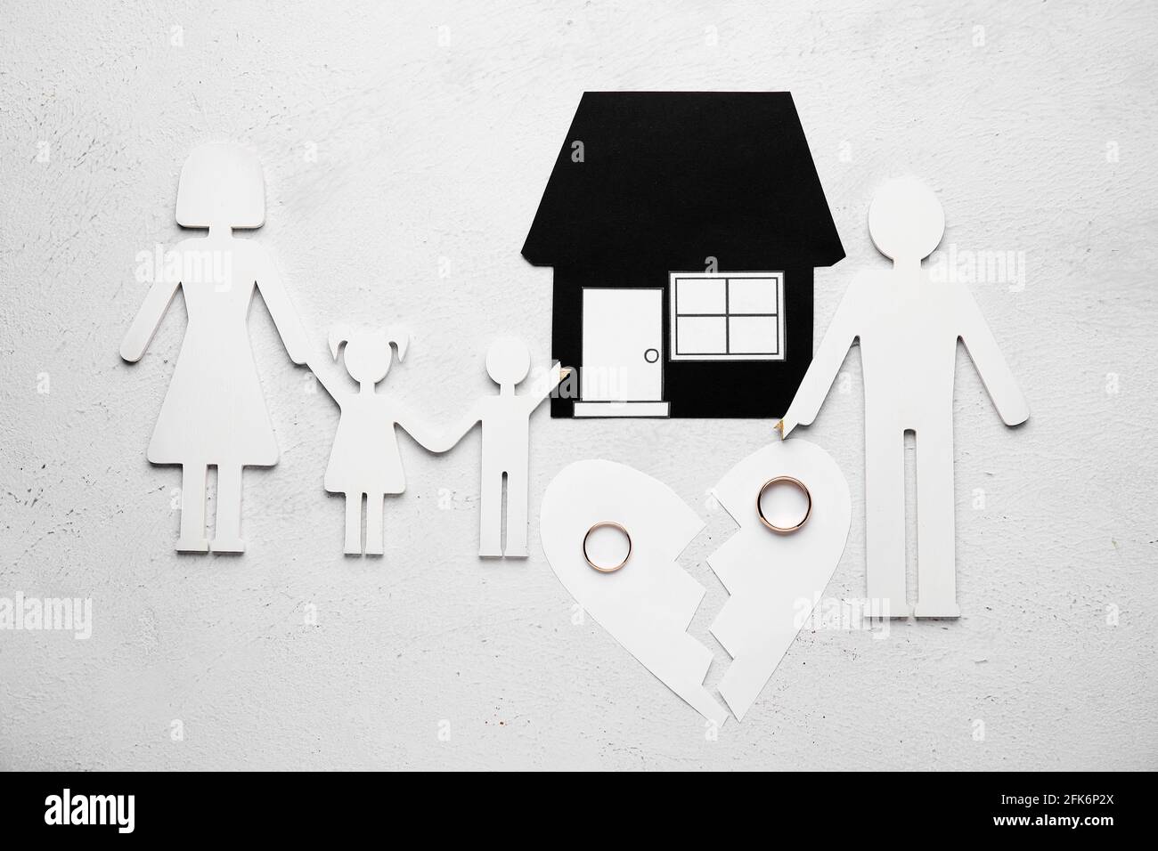 Figures of family with house and broken heart on white background Stock ...