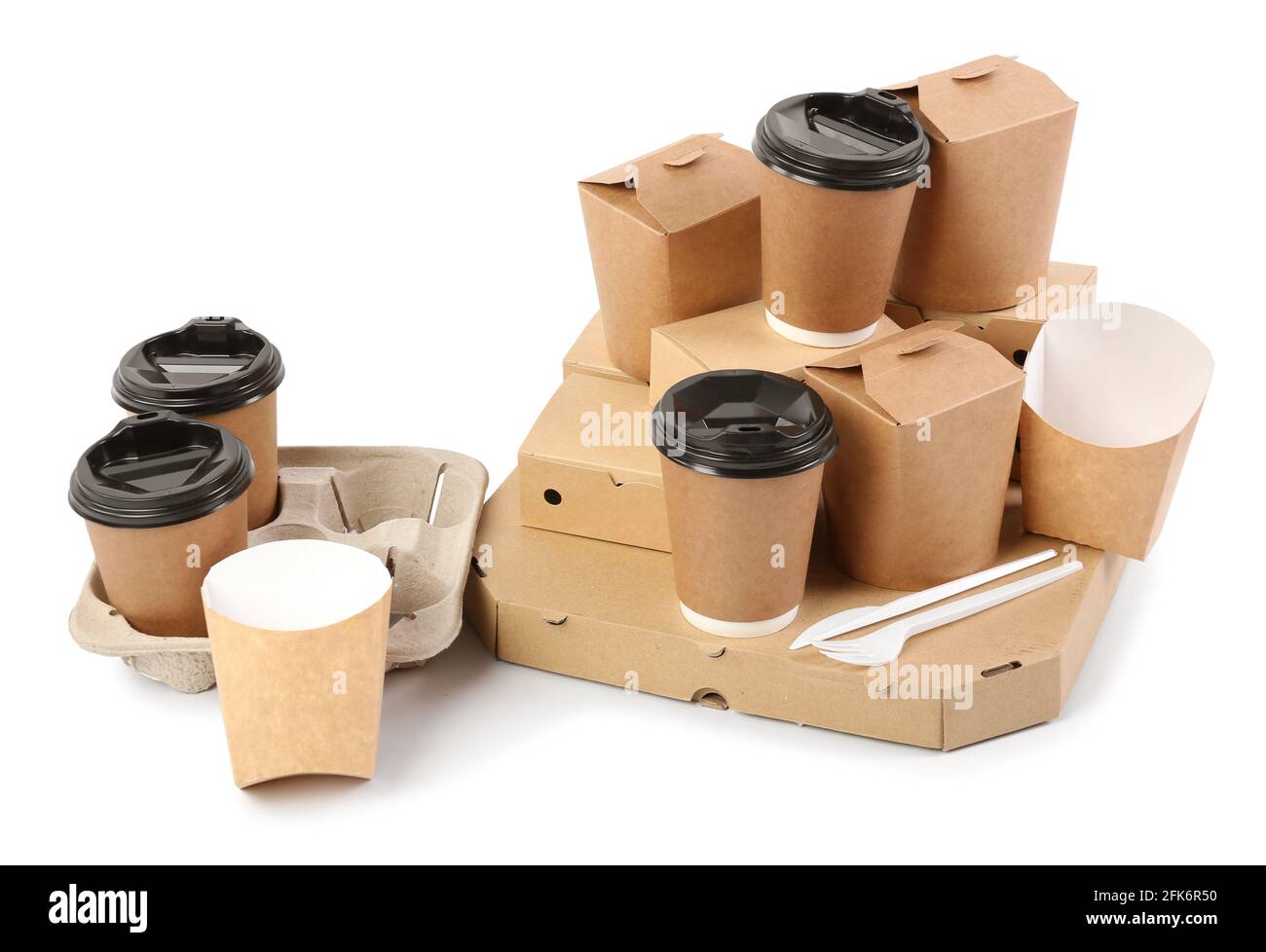 Paper boxes and cups on white background Stock Photo - Alamy