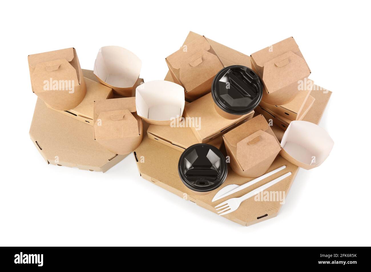 Paper boxes and cups on white background Stock Photo - Alamy