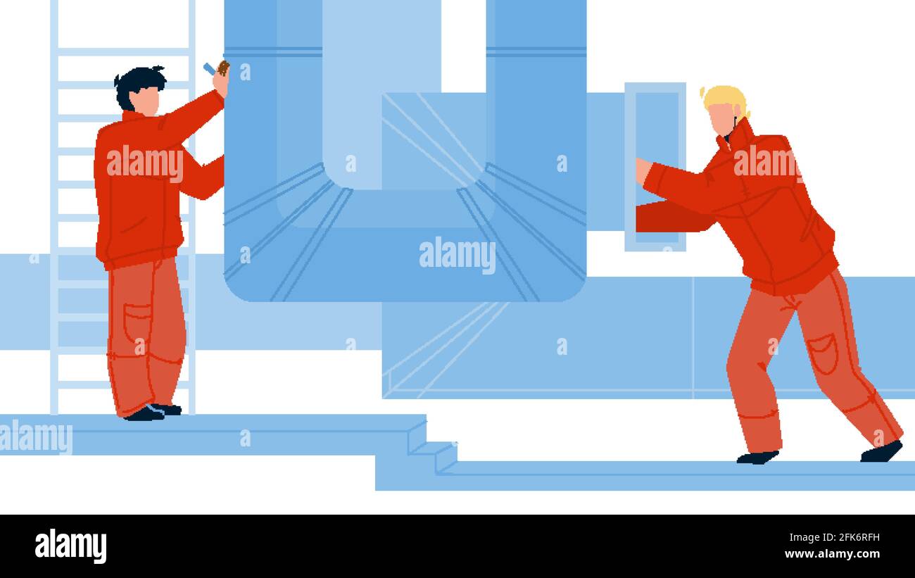 Hvac Ventilation Installation Or Repair Men Vector Stock Vector Image ...