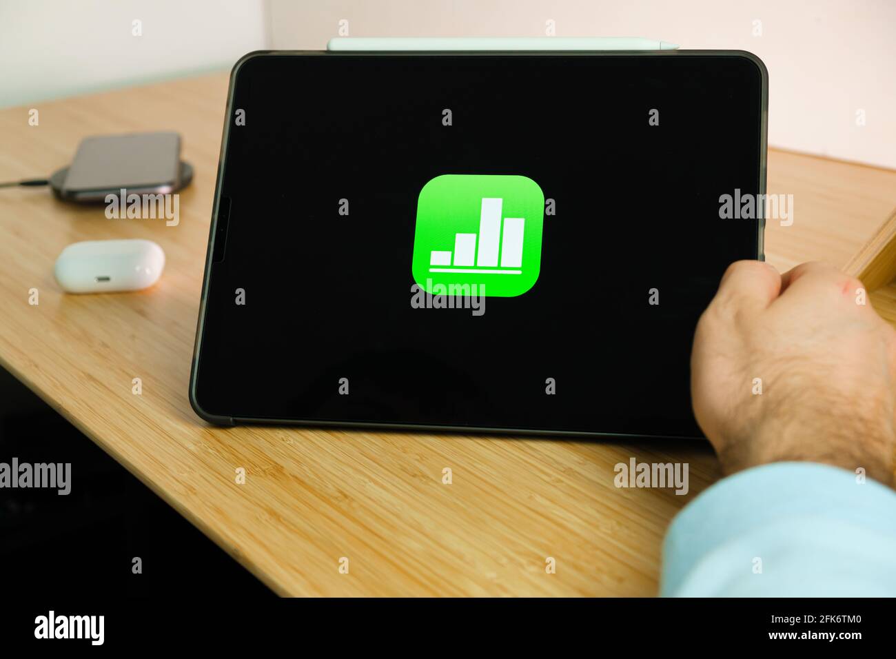 Apple numbers logo on the screen of iPad tablet. March 2021, San ...