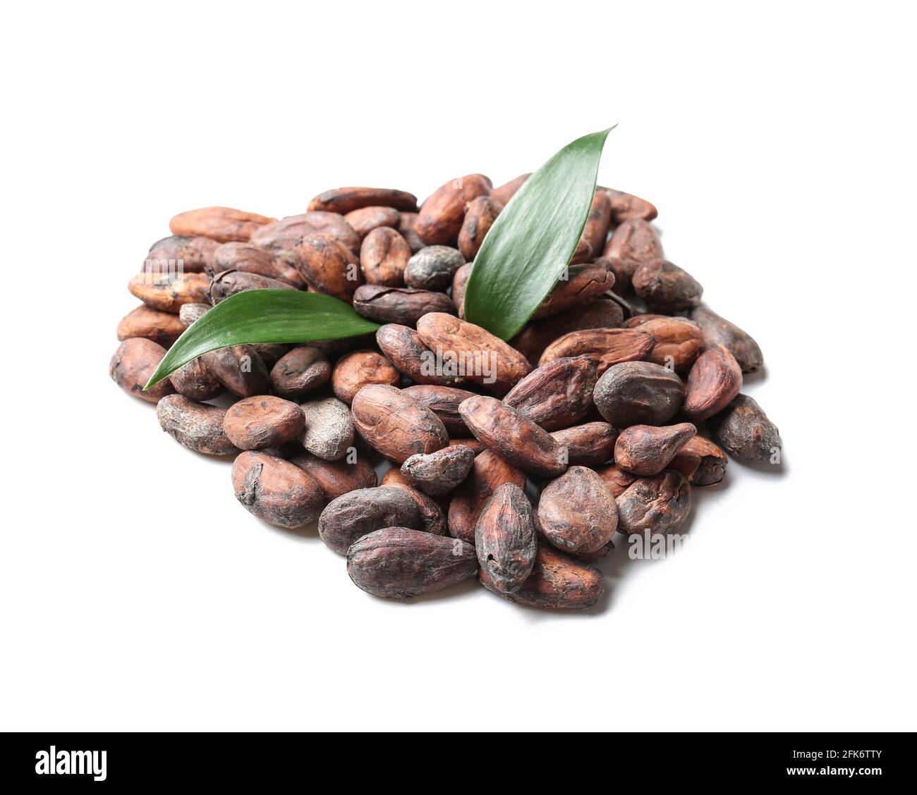 Cocoa beans on white background Stock Photo - Alamy