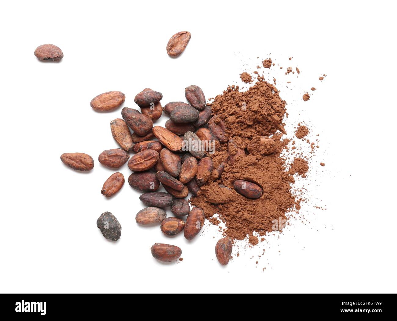Cocoa beans and powder on white background Stock Photo - Alamy