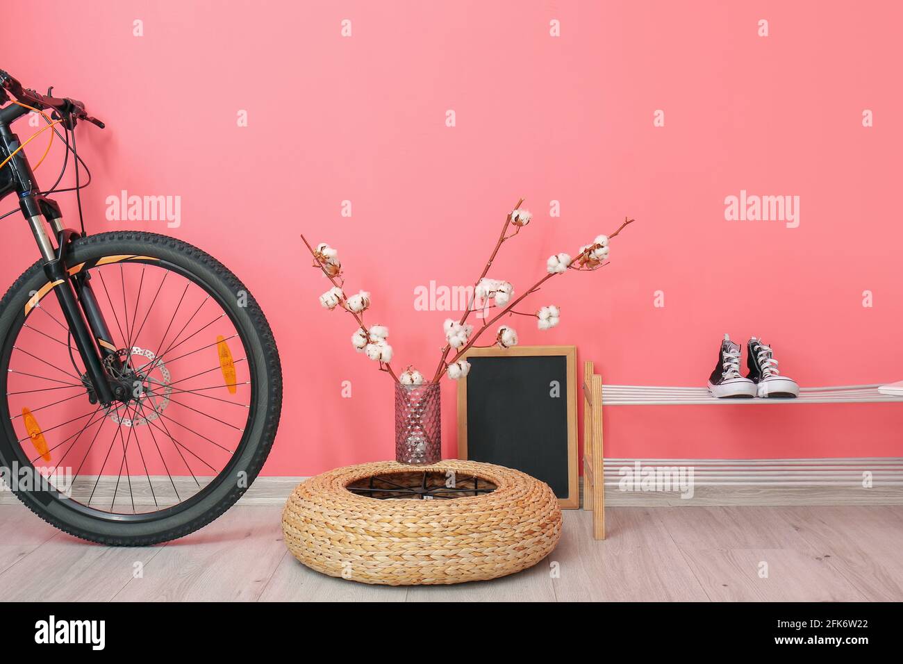 Modern bicycle in interior of hallway Stock Photo - Alamy