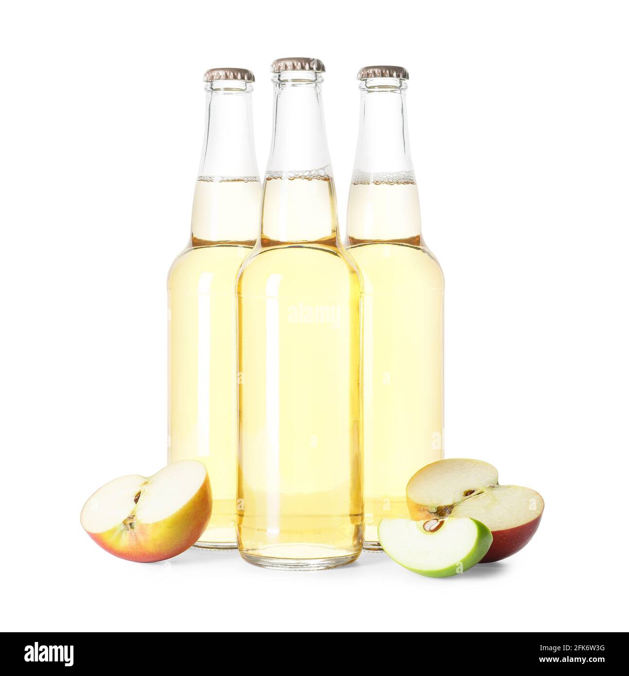 Bottles of apple cider on white background Stock Photo - Alamy