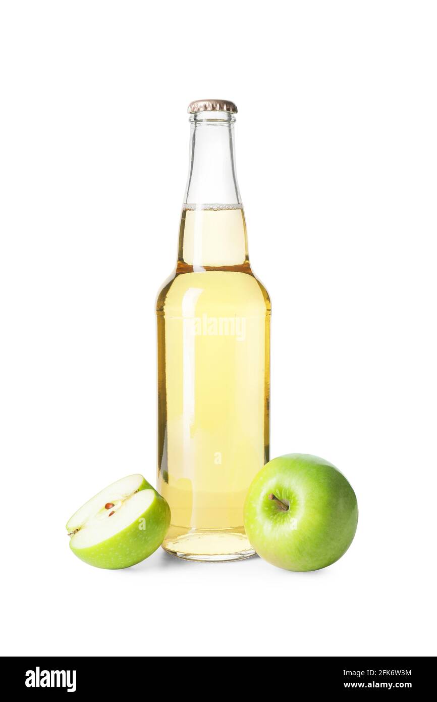 Bottle of apple cider on white background Stock Photo - Alamy