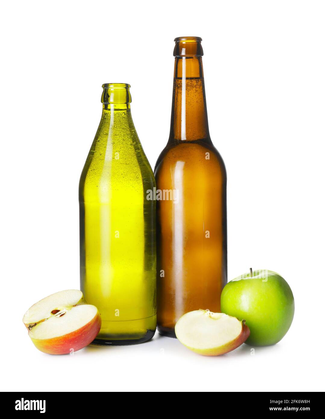 Bottles of apple cider on white background Stock Photo - Alamy