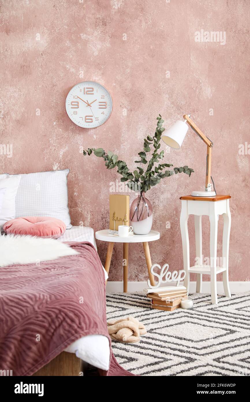 Bedside tables in interior of stylish room Stock Photo - Alamy