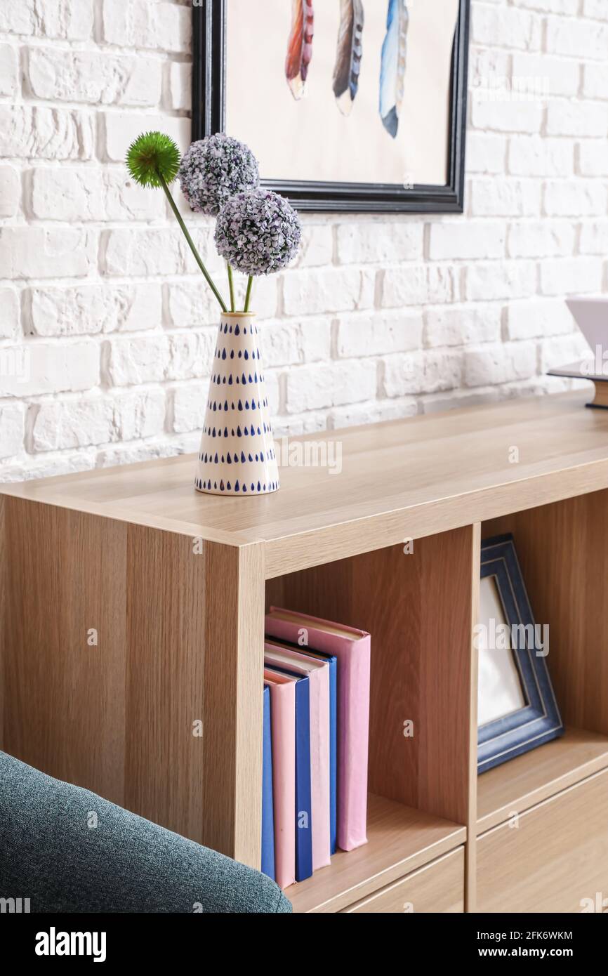 Interior of modern room with shelf unit, closeup Stock Photo - Alamy