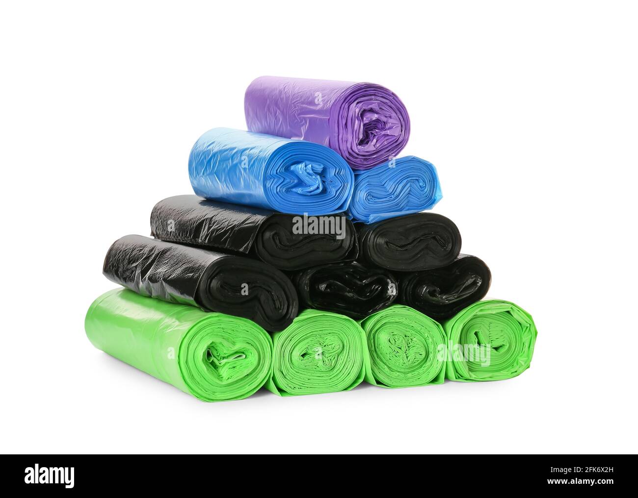 Different rolls of garbage bags on white background Stock Photo - Alamy