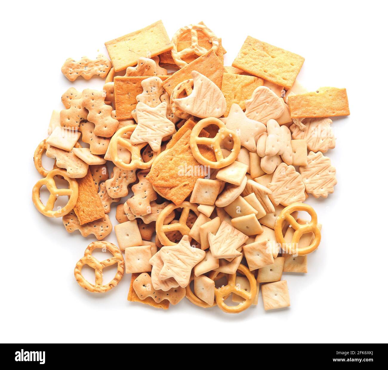 Tasty different crackers on white background Stock Photo - Alamy