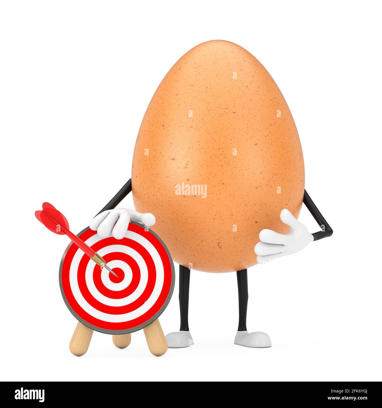 Brown Chicken Egg Person Character Mascot with Archery Target and Dart ...