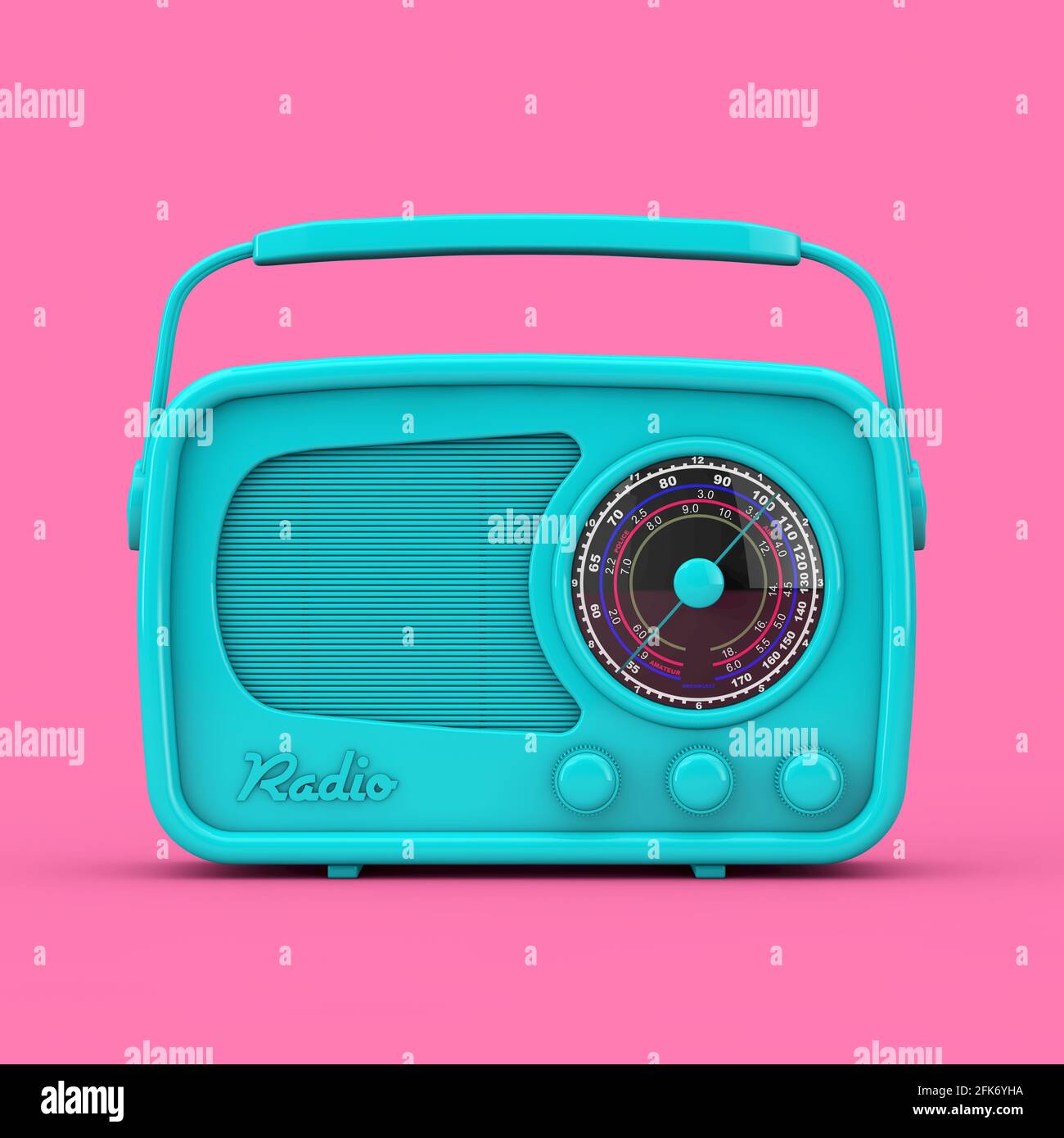Blue Vintage Radio in Duotone Style on a pink background. 3d Rendering ...