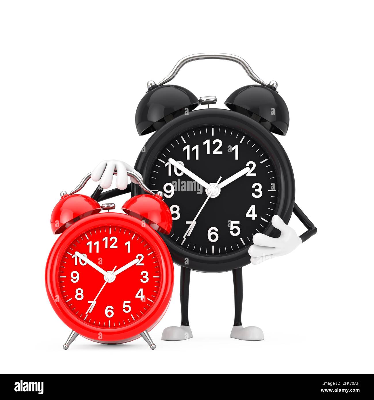 Alarm Clock Person Character Mascot with Red Alarm Clock on a white ...