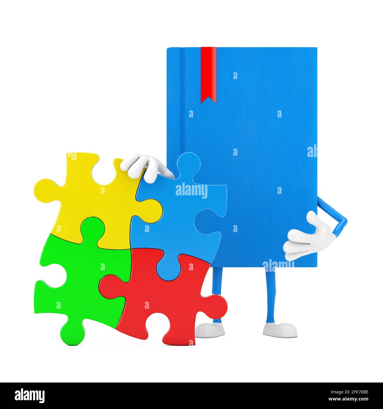 Blue Book Character Mascot Person with Four Pieces of Colorful Jigsaw ...
