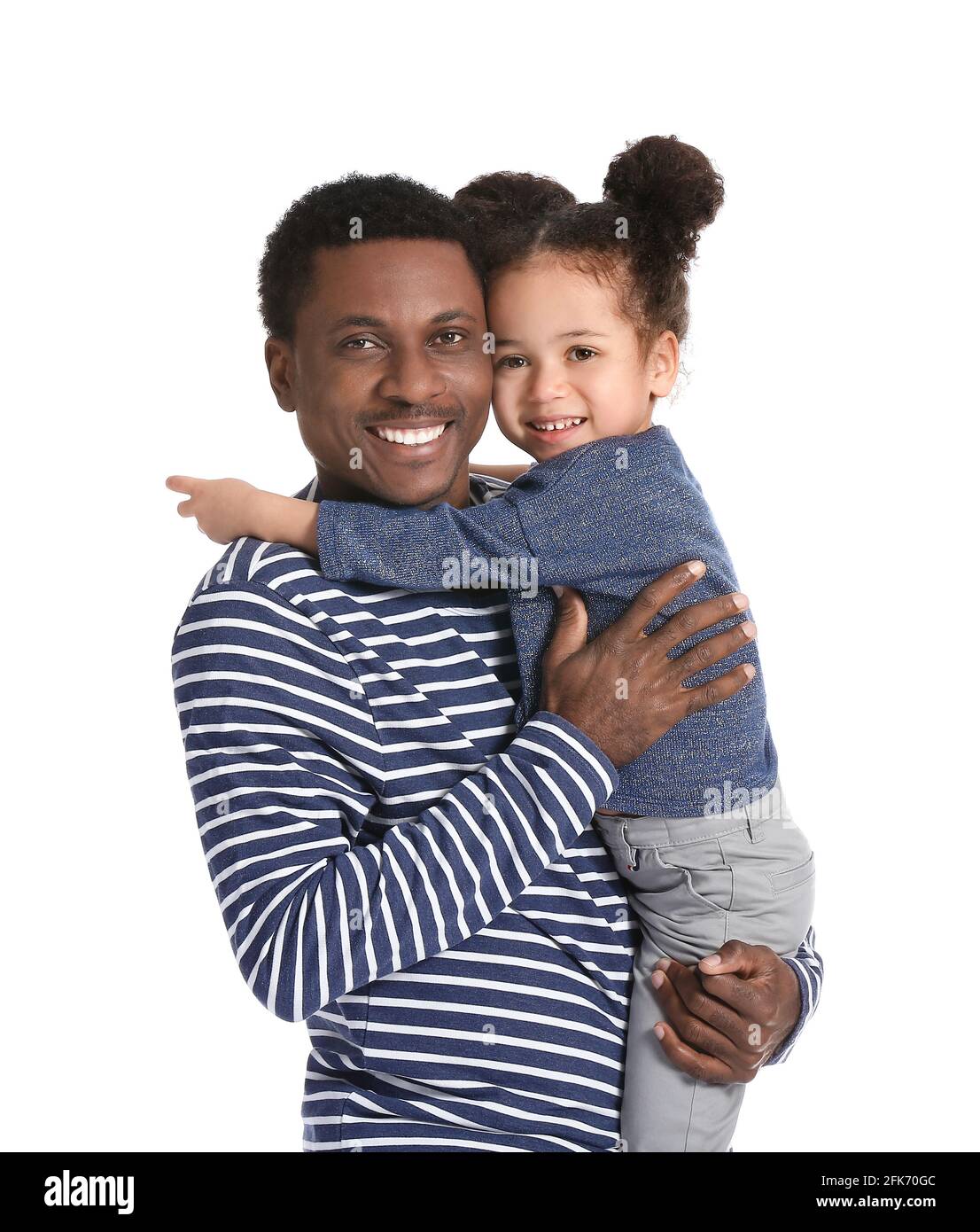 Portrait of happy African-American father and his little daughter on ...