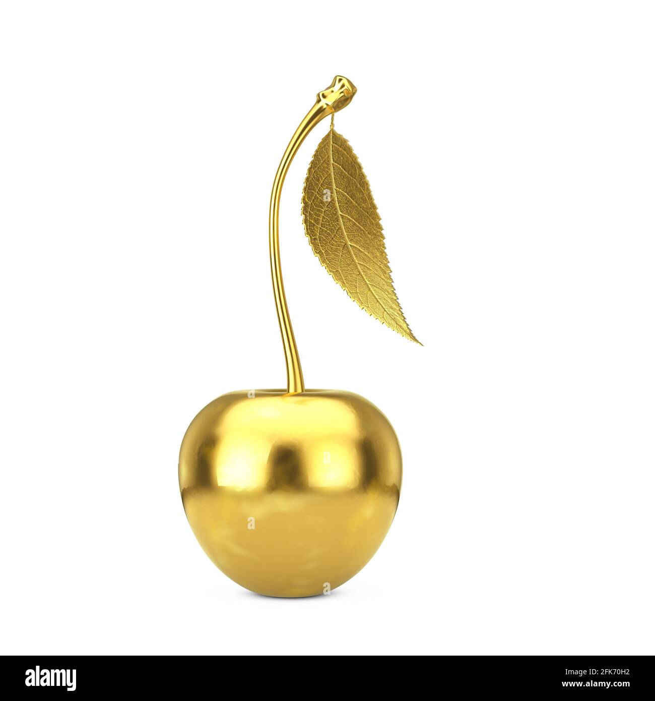 Golden Cherry Fruit with Leaf on a white background. 3d Rendering Stock ...