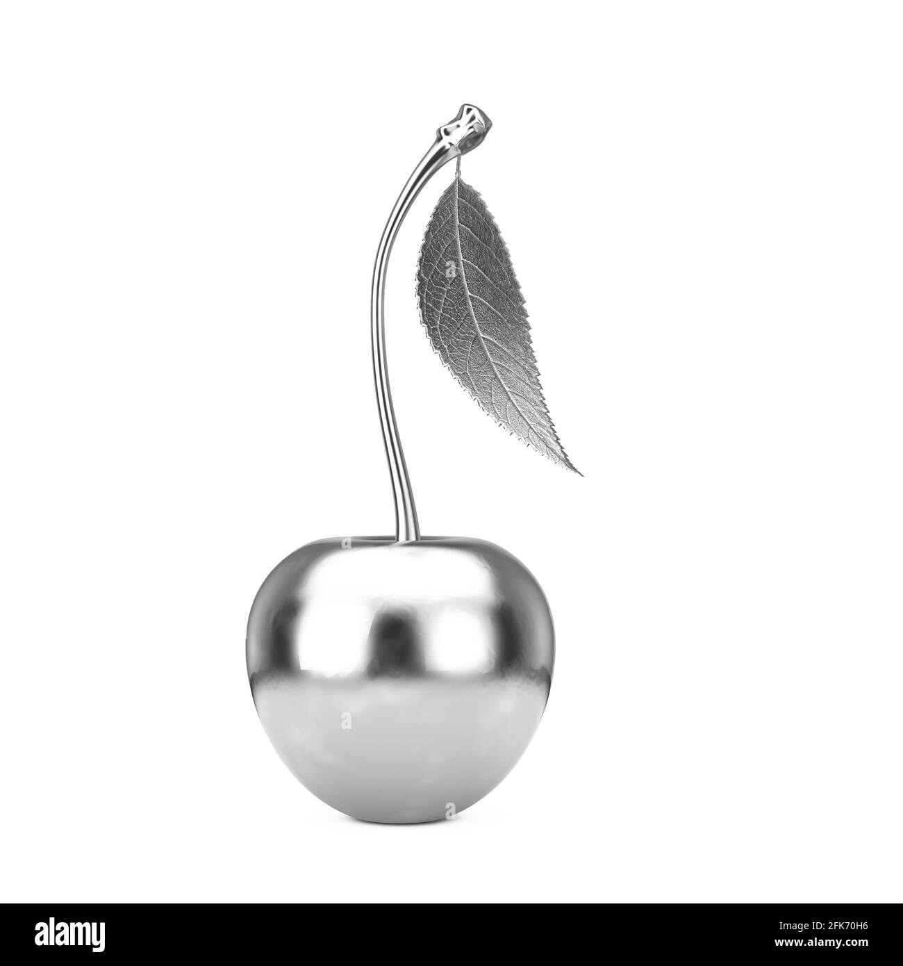 Silver Cherry Fruit with Leaf on a white background. 3d Rendering Stock ...