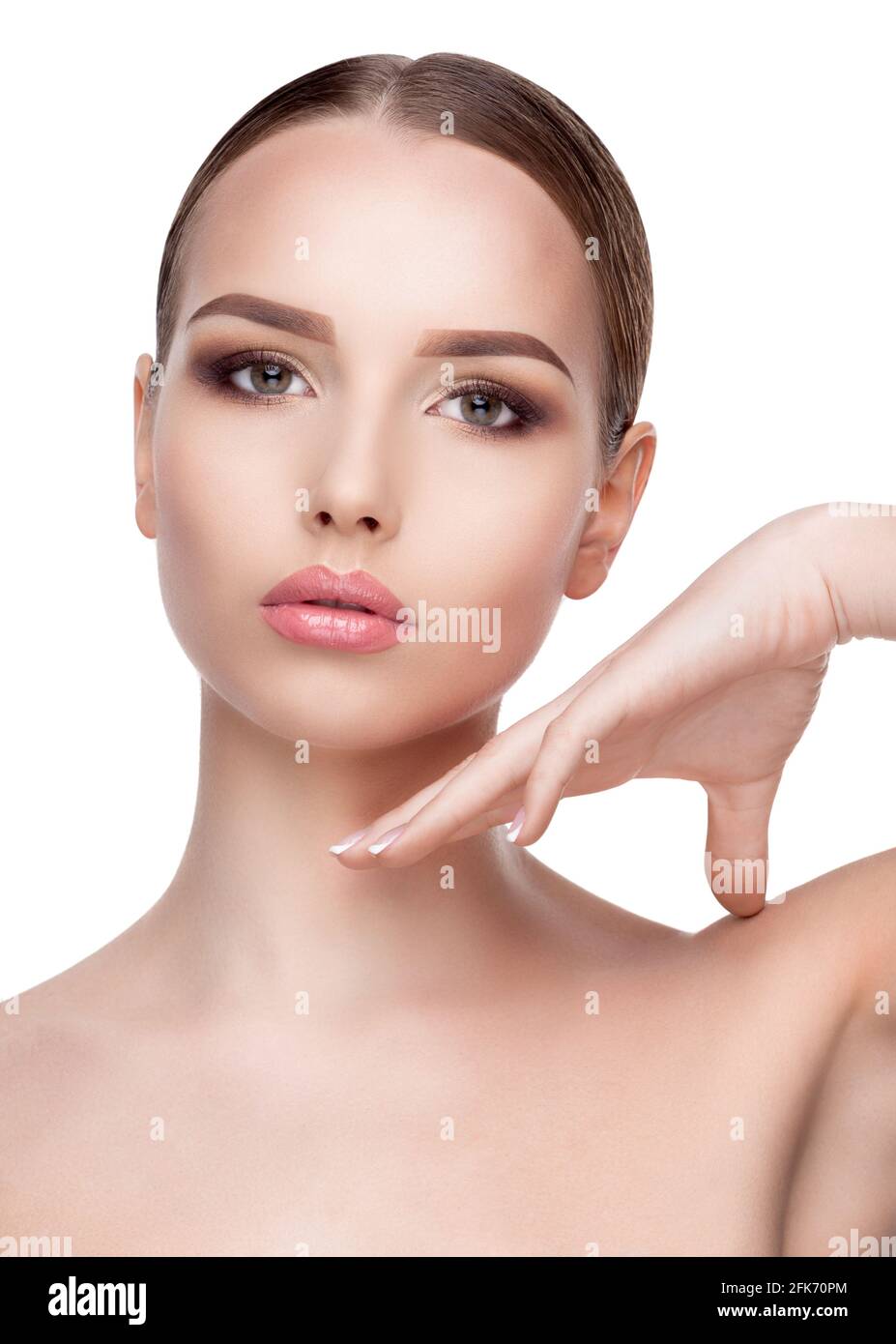 Beauty Portrait of Young Woman with Perfect Clean Fresh Skin close up ...