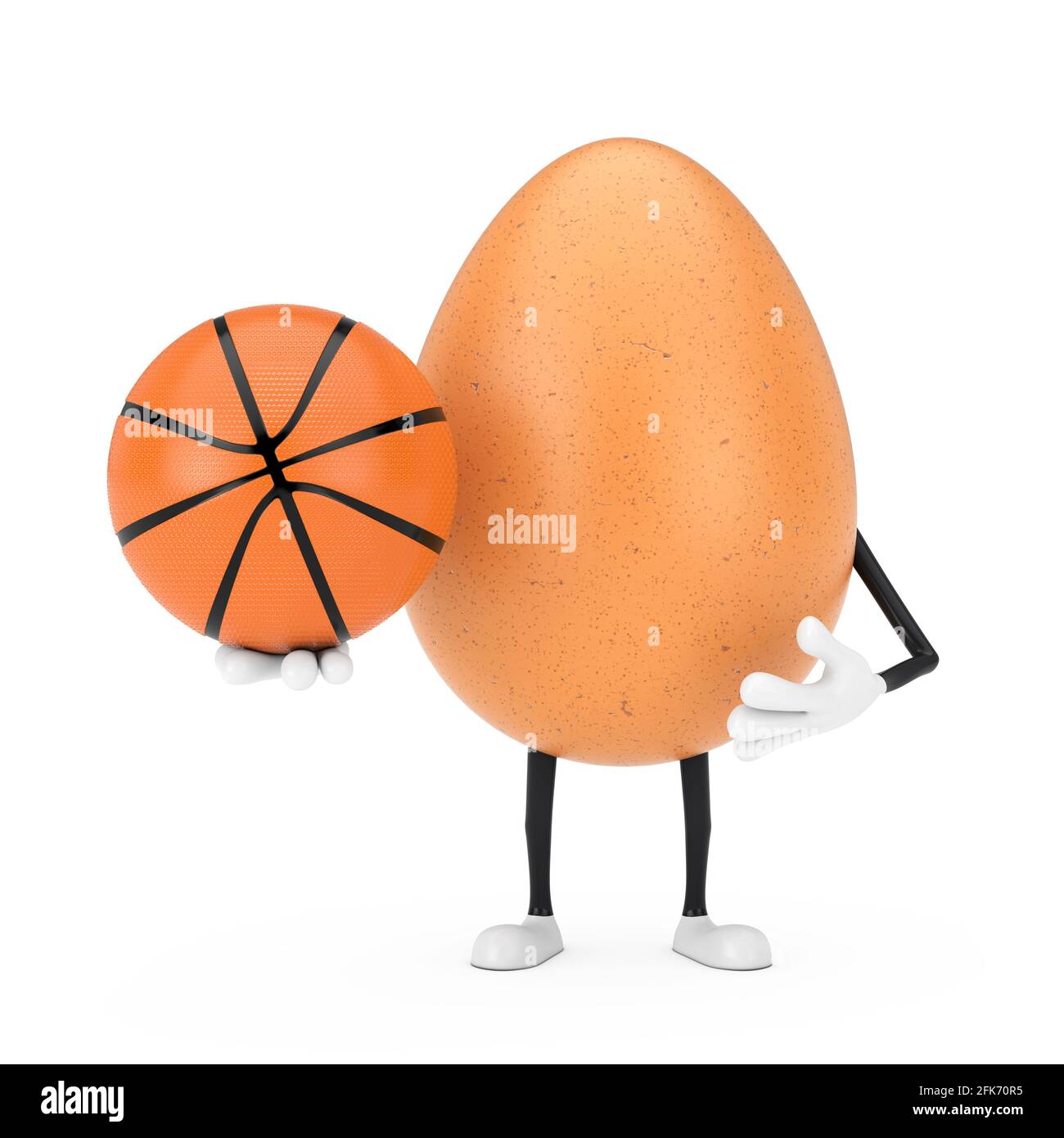 Brown Chicken Egg Person Character Mascot with Basketball Ball on a ...