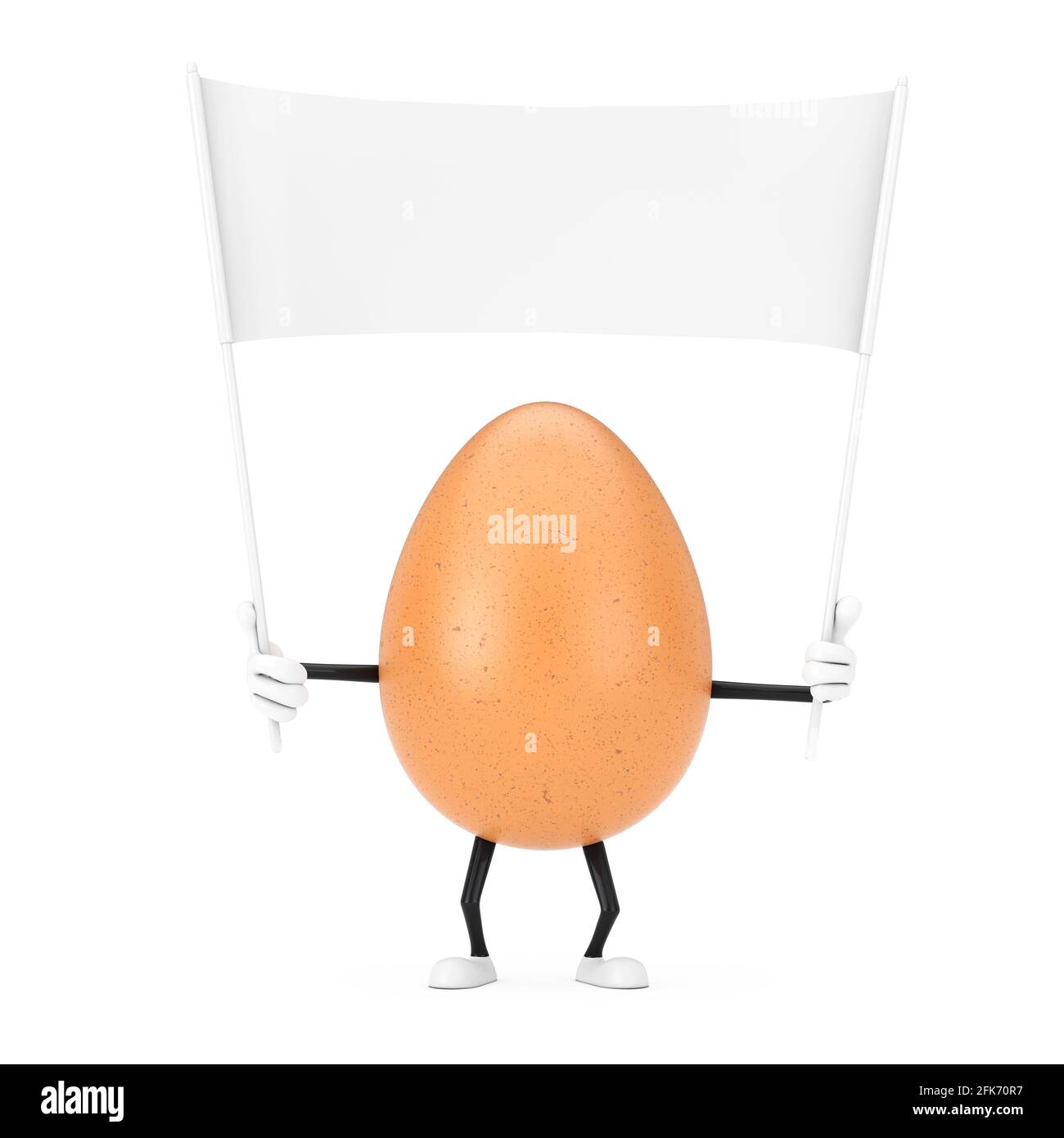 Brown Chicken Egg Person Character Mascot and Empty White Blank Banner ...