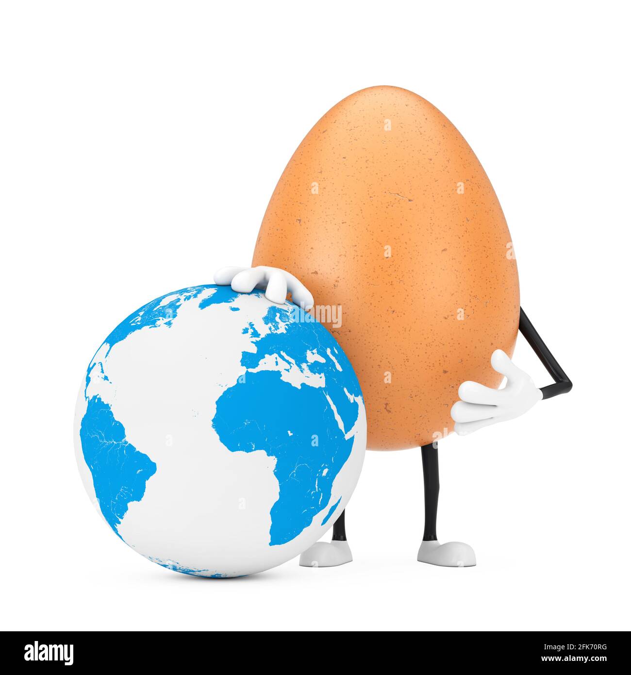Brown Chicken Egg Person Character Mascot with Earth Globe on a white ...