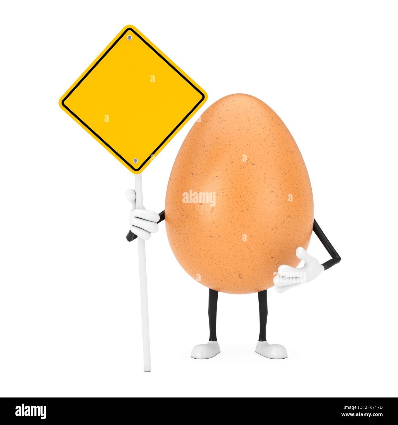 Brown Chicken Egg Person Character Mascot with Yellow Road Sign and ...