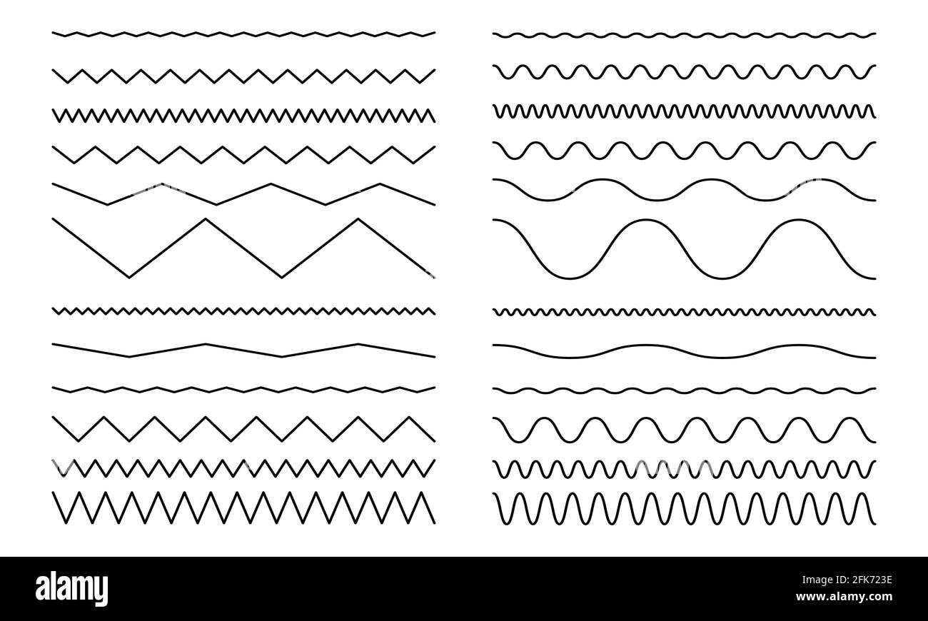 Set of seamless wavy line and wavy zigzag lines. Vector design element isolated on white ...