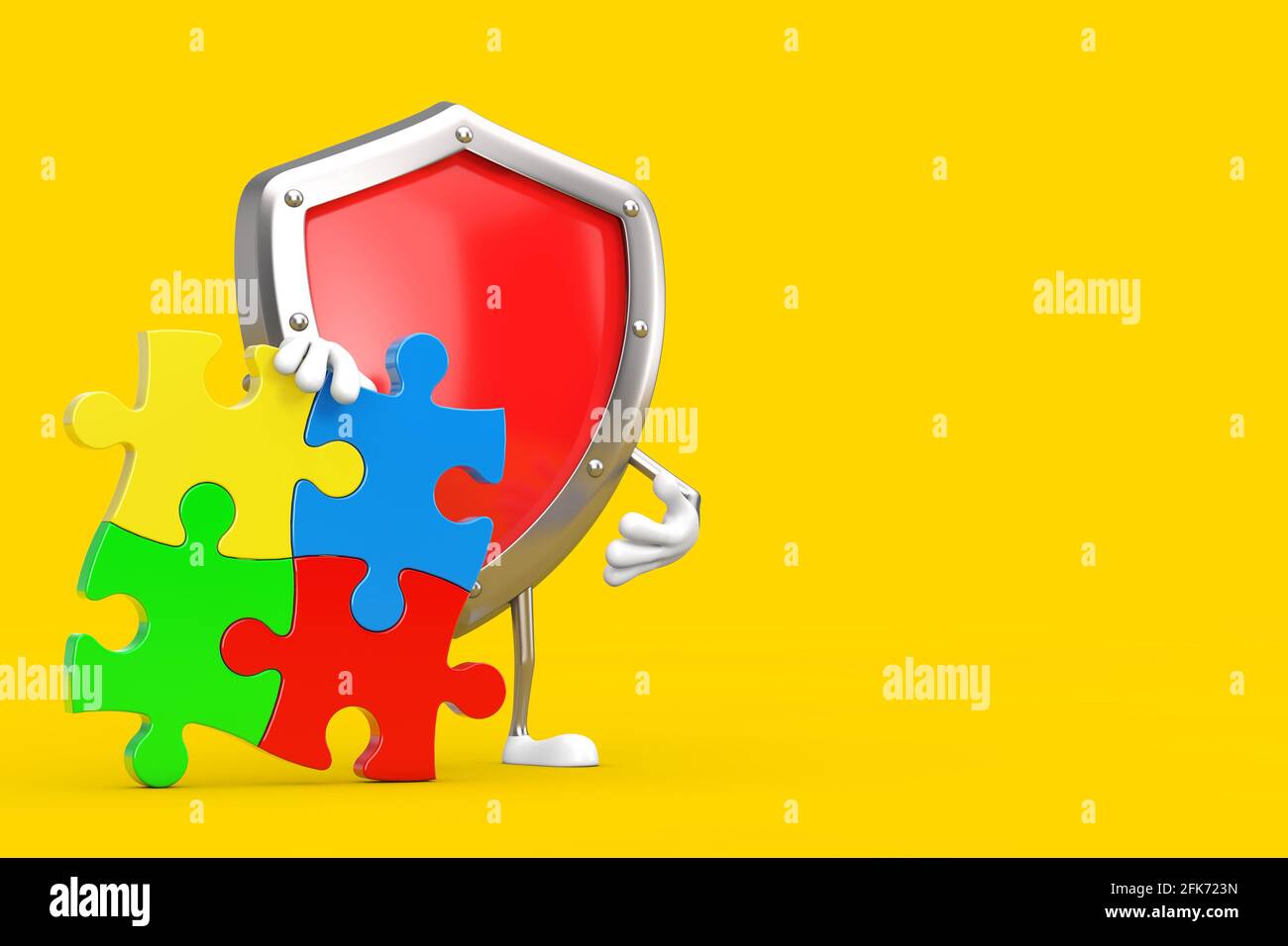 Red Metal Protection Shield Person Character Mascot with Four Pieces of ...
