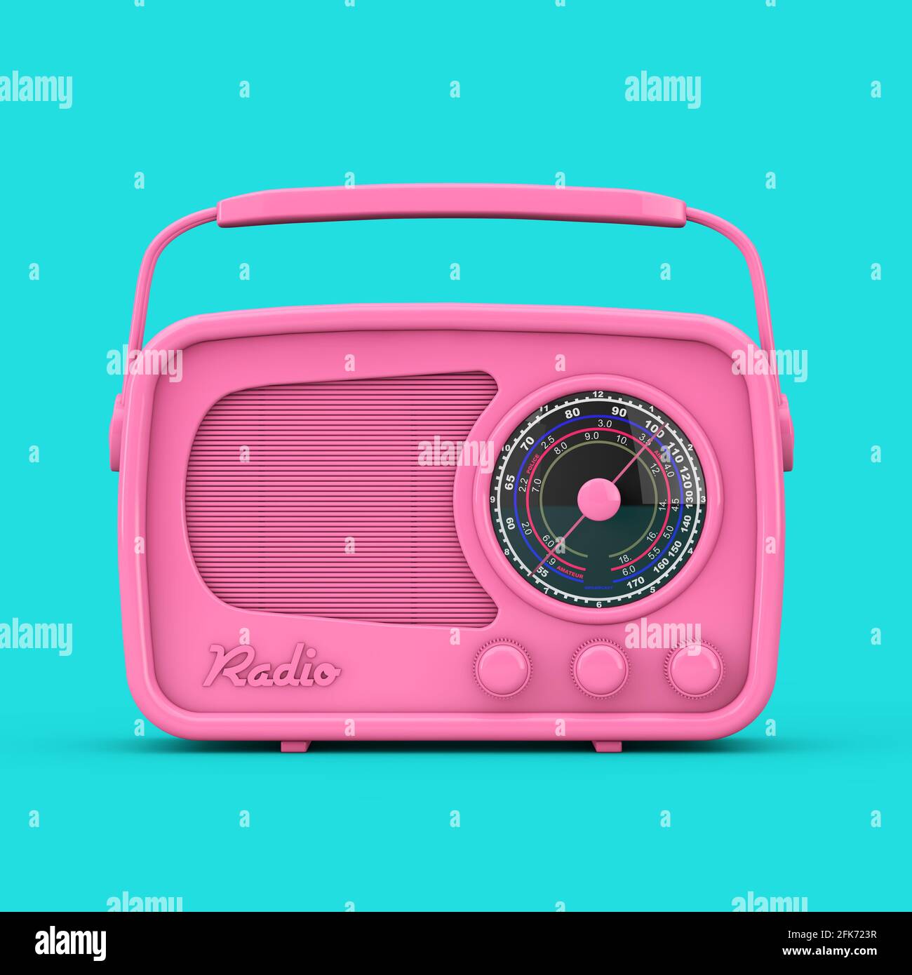 Pink Vintage Radio in Duotone Style on a blue background. 3d Rendering ...