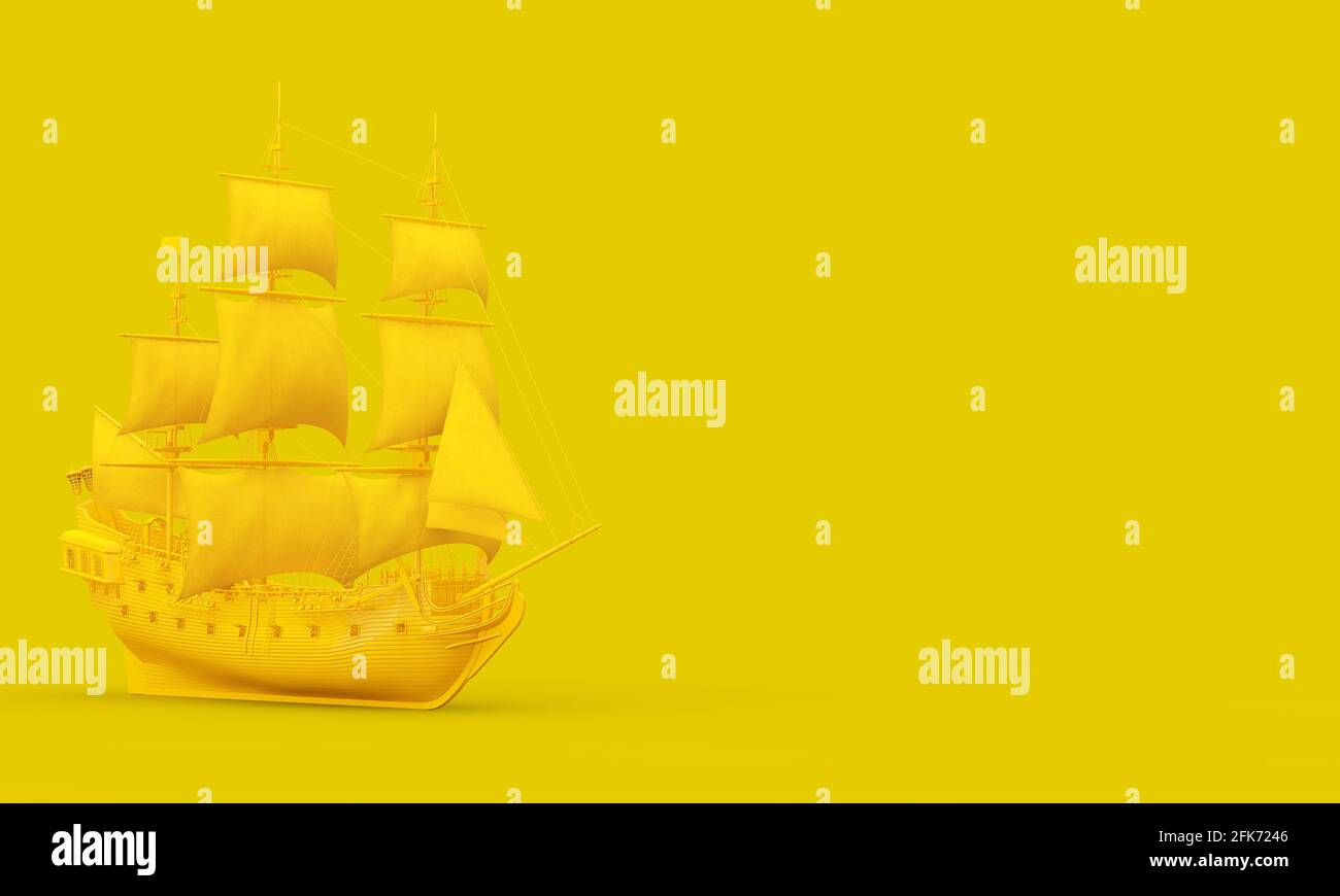 Yellow Wooden Vintage Tall Sailing Ship, Caravel, Pirate Ship or ...