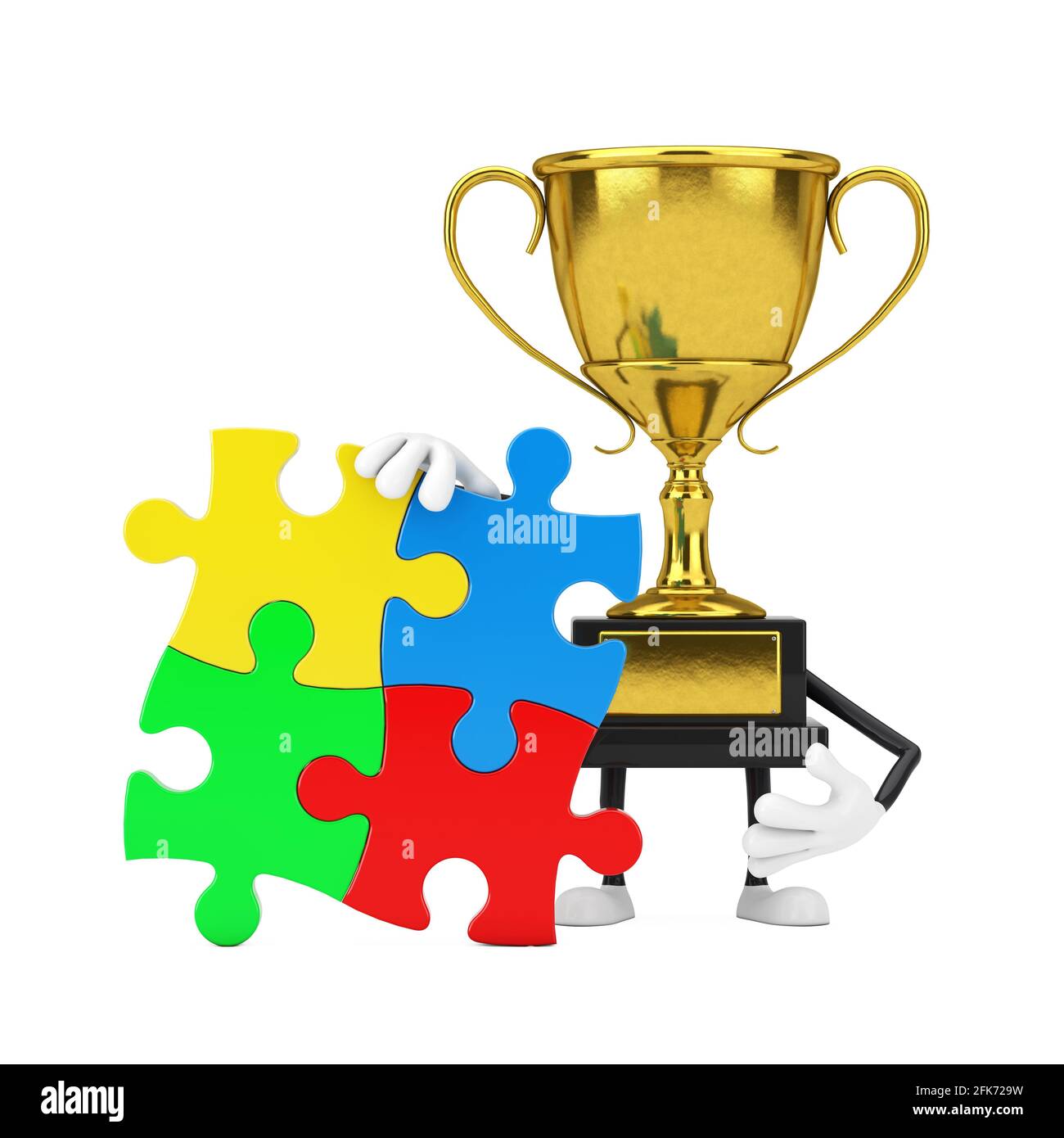 Golden Award Winner Trophy Character Mascot Person with Four Pieces of ...