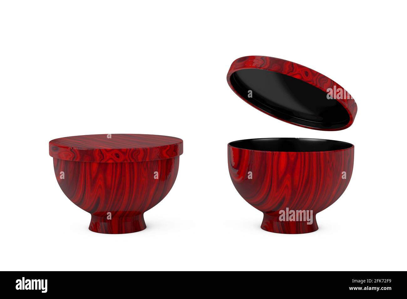Asian Wooden Red Food Bowl with Lid on a white background. 3d Rendering ...
