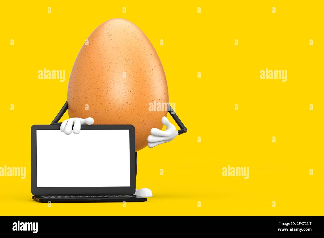 Brown Chicken Egg Person Character Mascot with Modern Laptop Computer ...