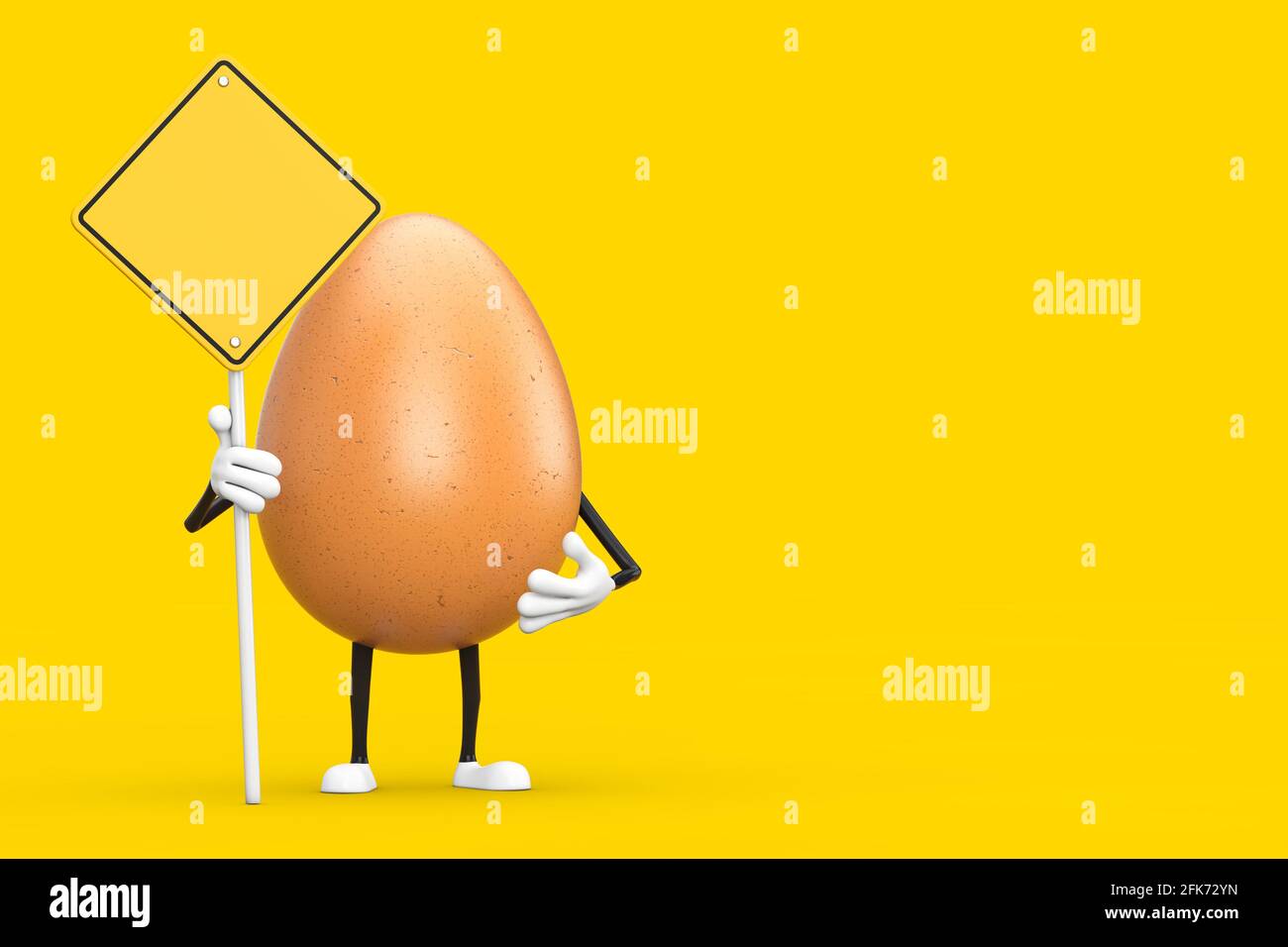Brown Chicken Egg Person Character Mascot with Yellow Road Sign and ...