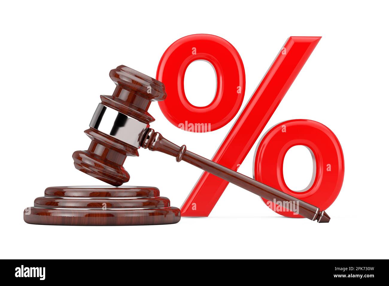 Wooden Auction Gavel with Red Sale Percent Sign on a white background ...